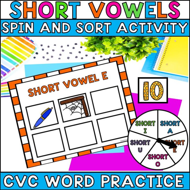 Short Vowel Sounds Spin and Cover Activity CVC Words Game With Pictures ...