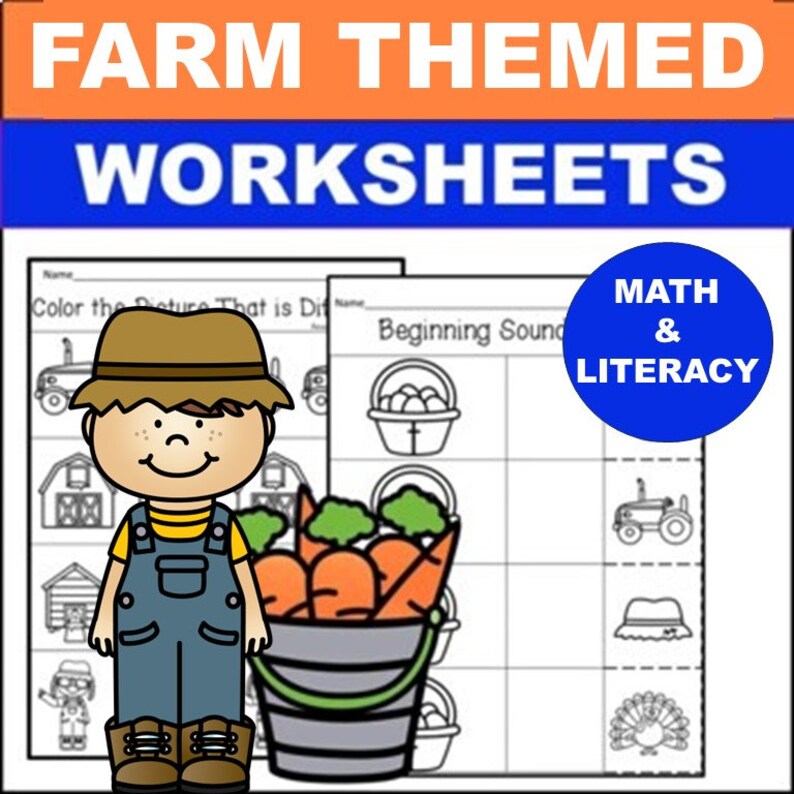 Farm Themed Math Sorting and Letter Worksheets Preschool Kindergarten ...