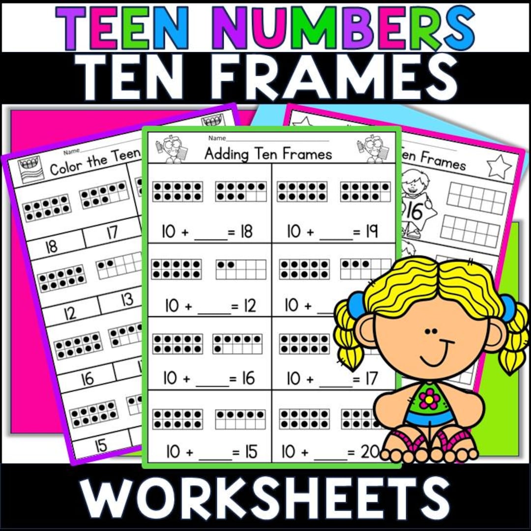 Teen Numbers Practice Worksheets Ten Frames to 20 Activities - Etsy