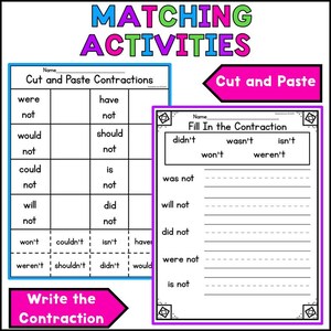 Contractions With Not Worksheets First Grade Second Grade - Etsy