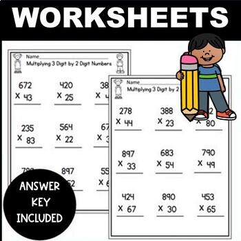 3 Digit by 2 Digit Multiplication Worksheets With and Without Grids - Etsy