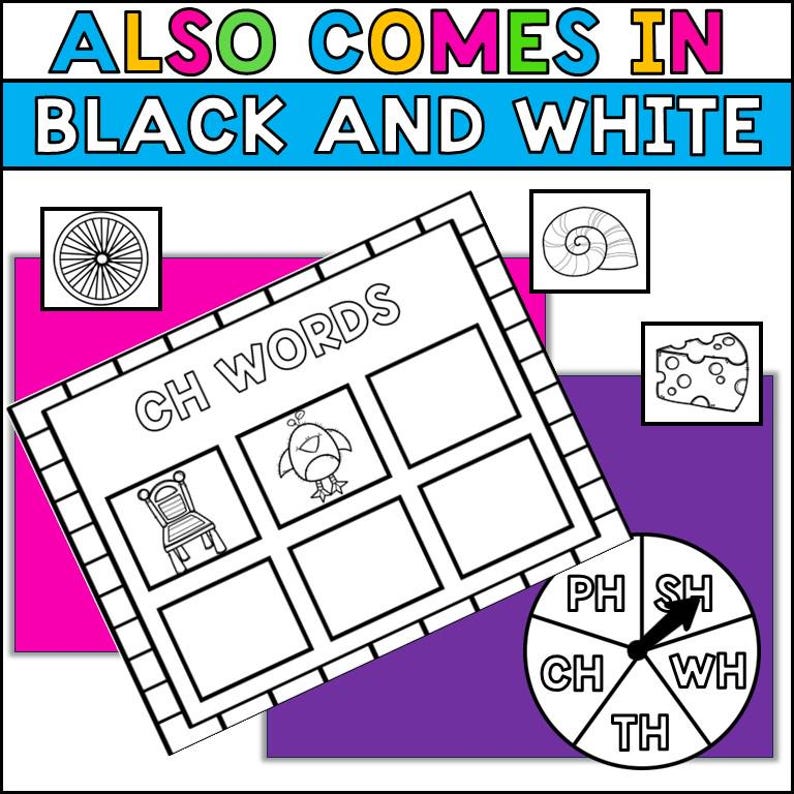 Consonant Digraph Spin and Cover Phonics Activity and Game Ch Wh Sh Ck ...