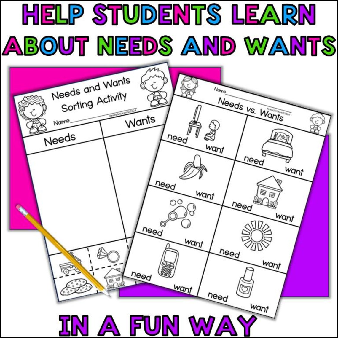 Needs Vs Wants Worksheets and Activities Kindergarten First Grade ...