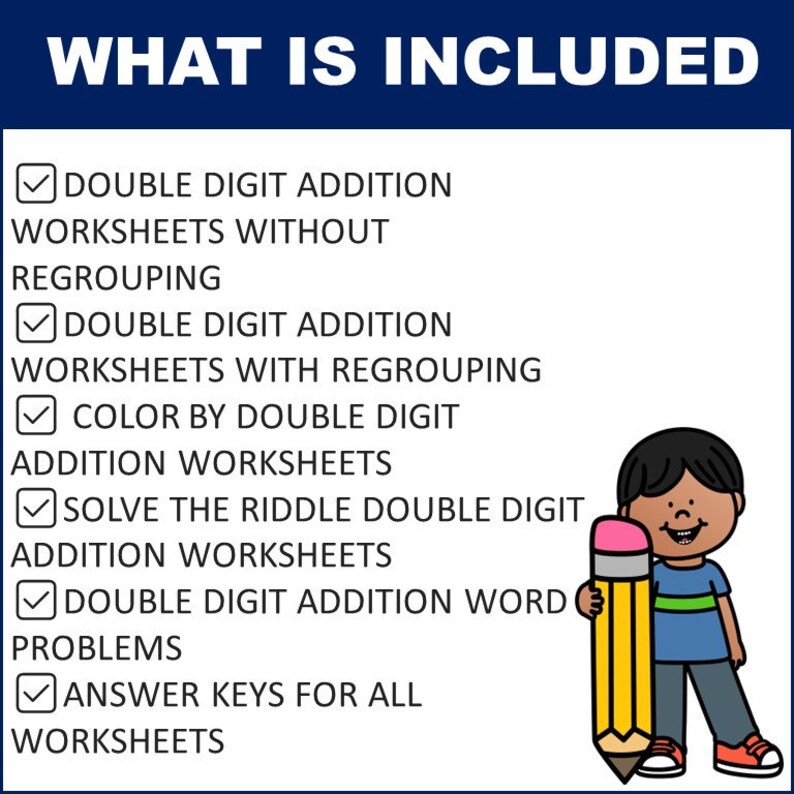 Double Digit Addition Worksheets - Etsy