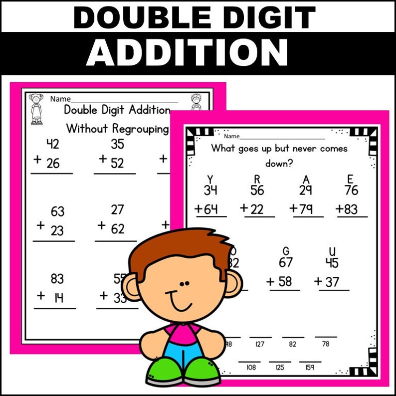 Double Digit Addition Worksheets - Etsy
