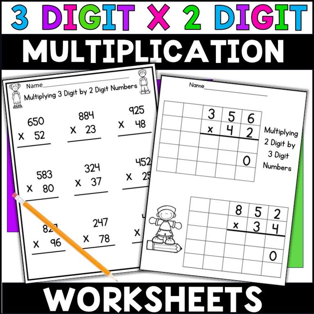 3 Digit by 2 Digit Multiplication Worksheets With and Without Grids - Etsy