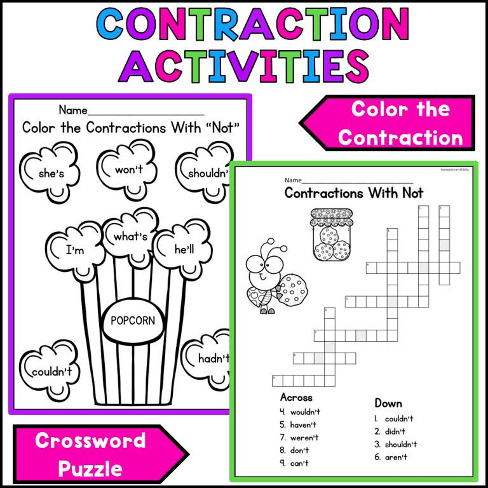 Contractions With Not Worksheets First Grade Second Grade - Etsy
