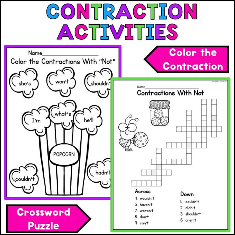 Contractions With Not Worksheets First Grade Second Grade - Etsy