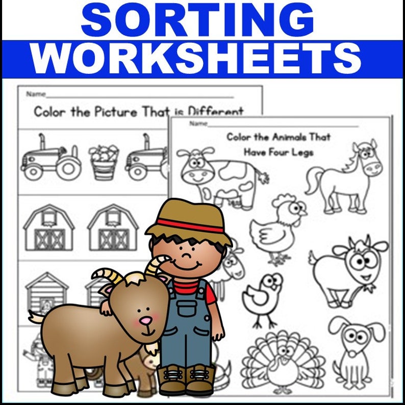 Farm Themed Math Sorting and Letter Worksheets Preschool Kindergarten ...