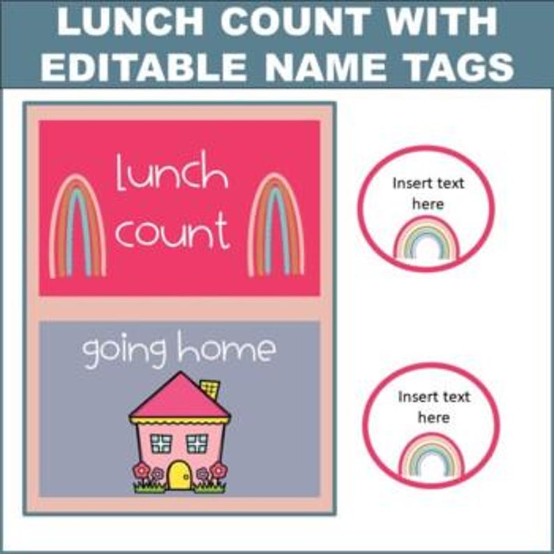 Boho Rainbow Labels Name Tags Lunch Count and Transportation Chart ...