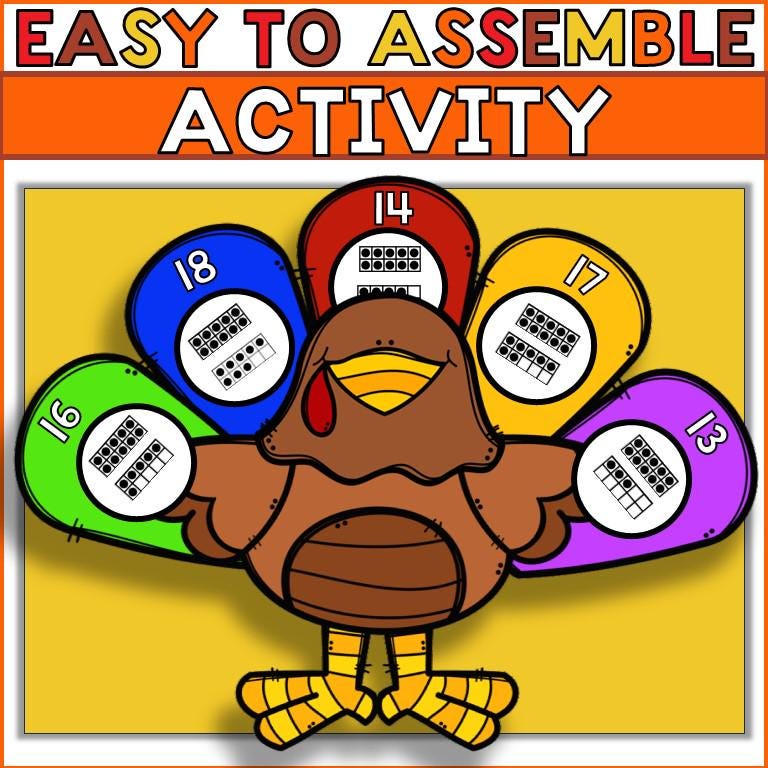 Thanksgiving Teen Numbers Math Craft Numbers to 20 Activity Pre K ...