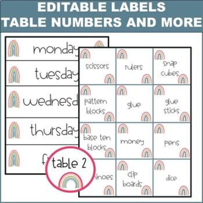 Boho Rainbow Labels Name Tags Lunch Count and Transportation Chart ...