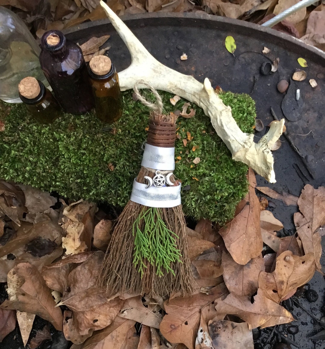 Small Silver Triple Moon Goddess Besom, Eucalyptus Scented With Cedar ...