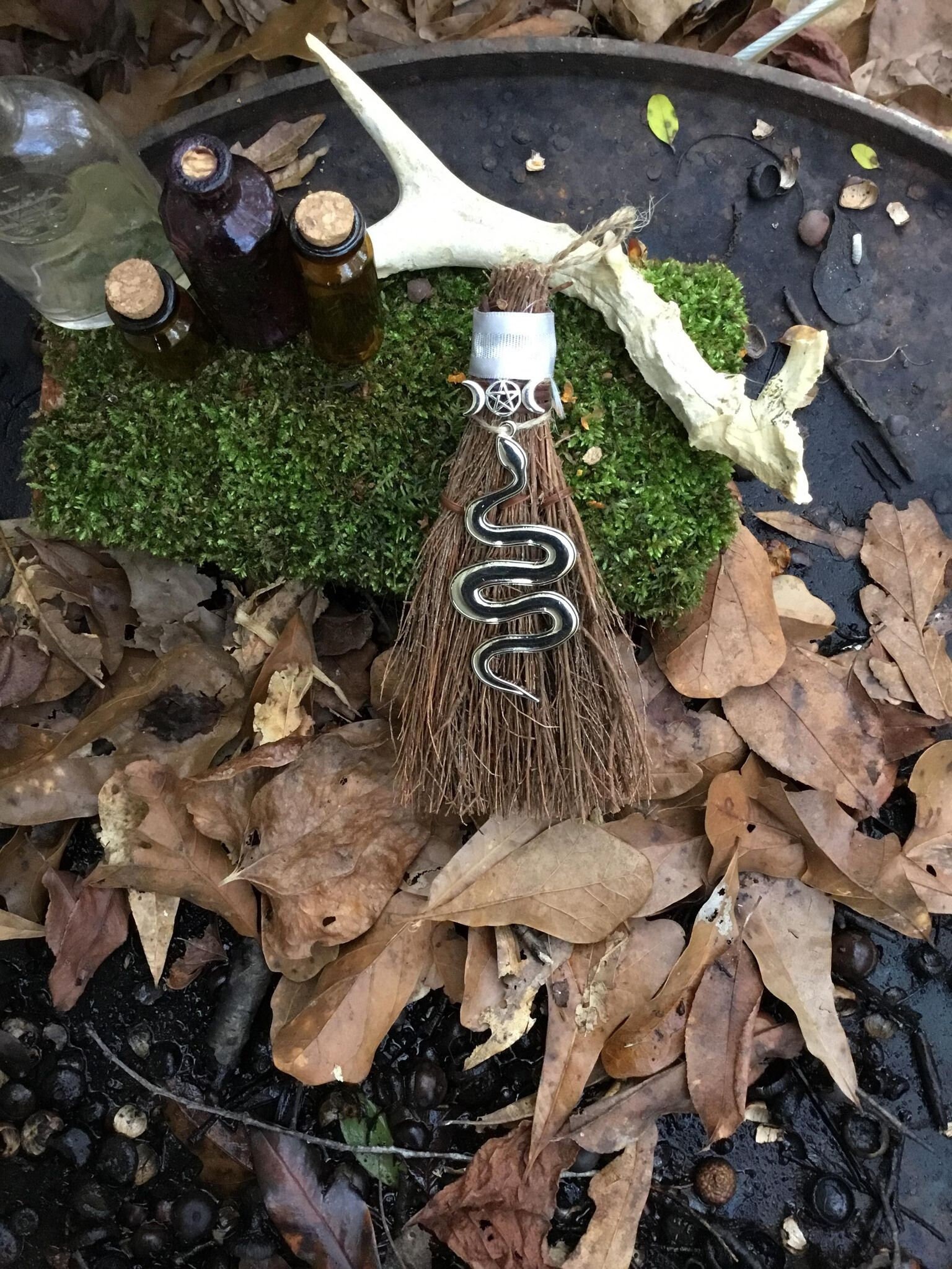 Small Triple Moon Goddess Charm, Hecate With Silver Snake Besom ...