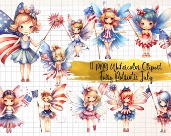 Patriotic Watercolor Fairy Clipart, July 4th Fairies, 4th of July ...