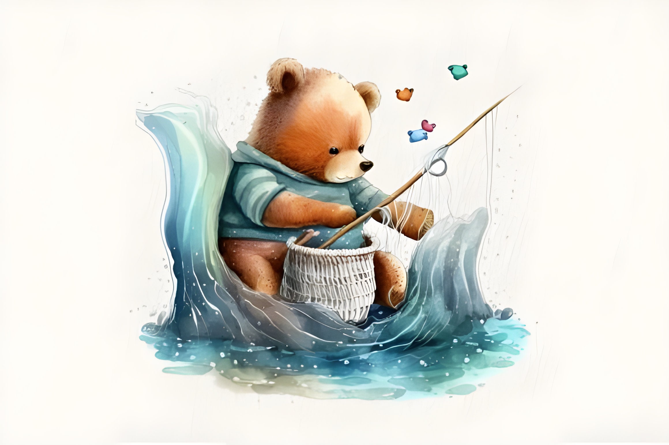 Cute Bear Fishing Watercolor Clipart - Etsy
