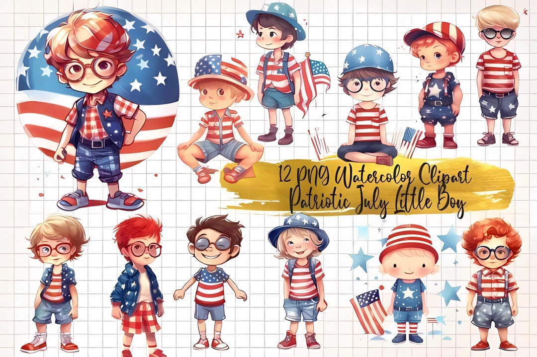 Watercolor Patriotic Little Boy 4th of July Clipart - Etsy