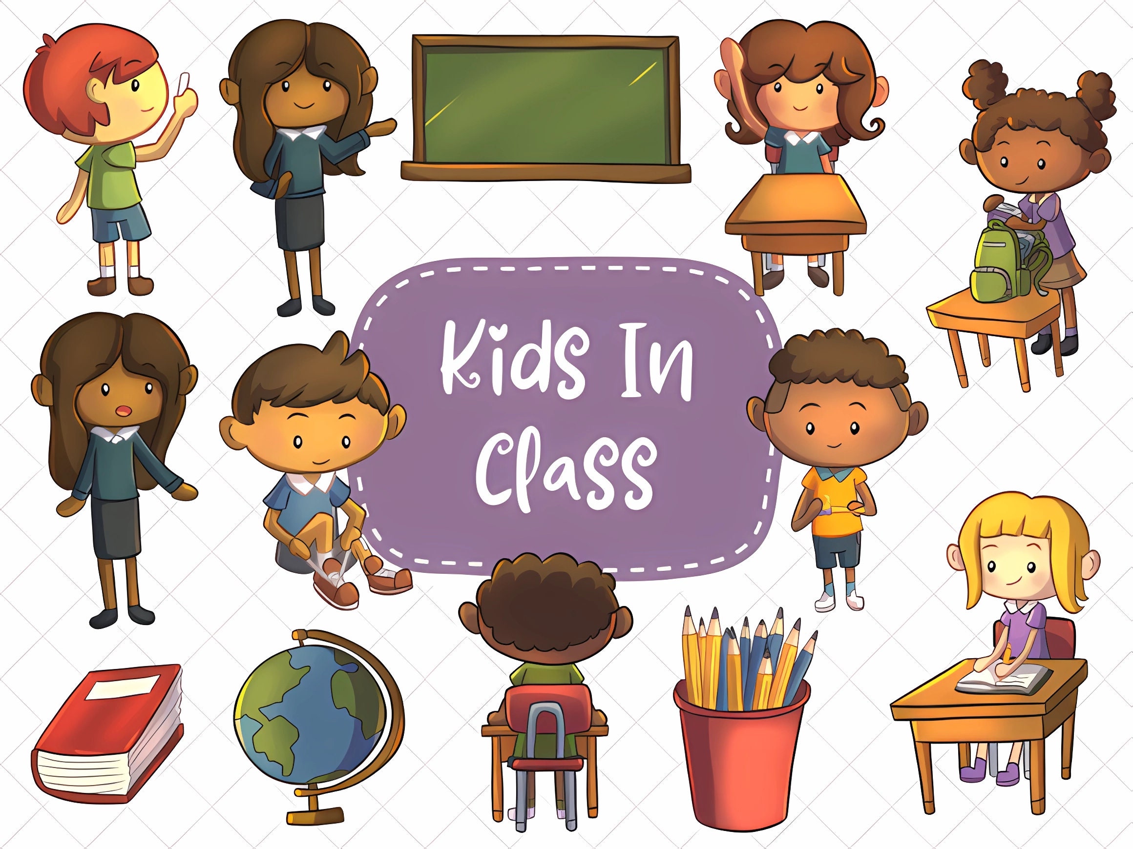 Cute Kids in the Classroom Clipart - Etsy