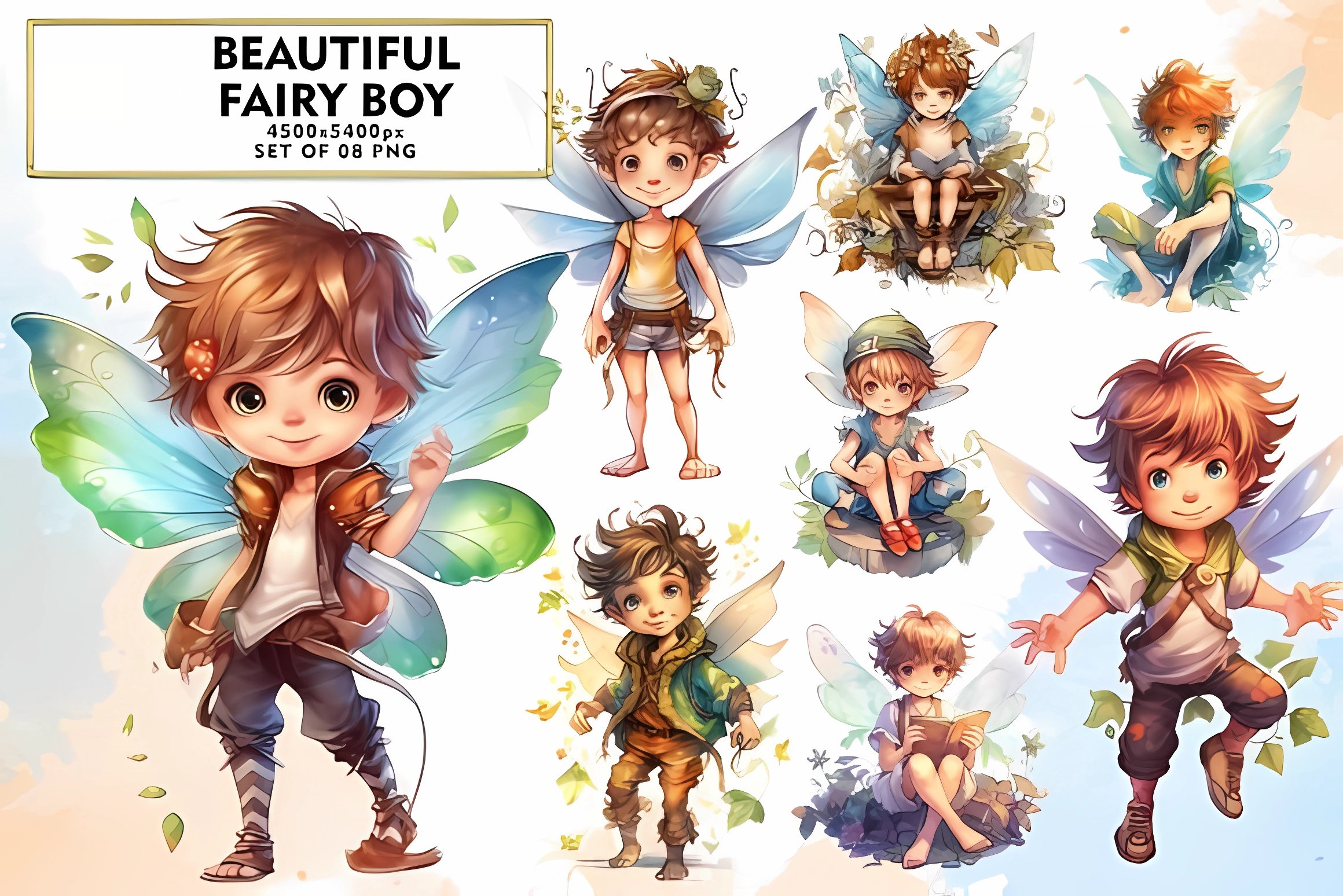 Watercolor Beautiful Fairy Boy Clipart - Etsy