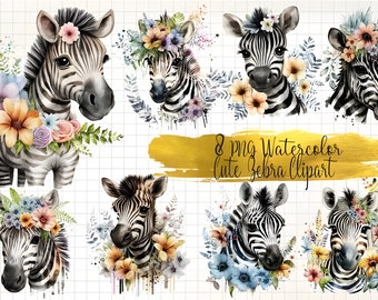 Safari Animals Clipart PNG Bundle Baby Zebra PNG Watercolor - Etsy