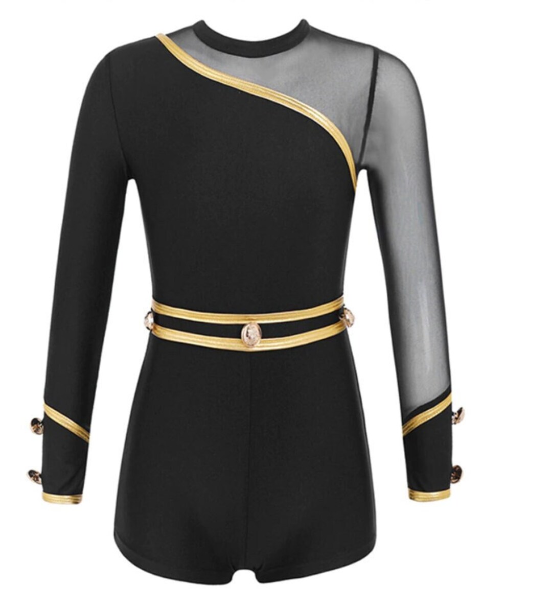 Black & Gold Military Style Dance Costume Unitard Biketard Leotard ...