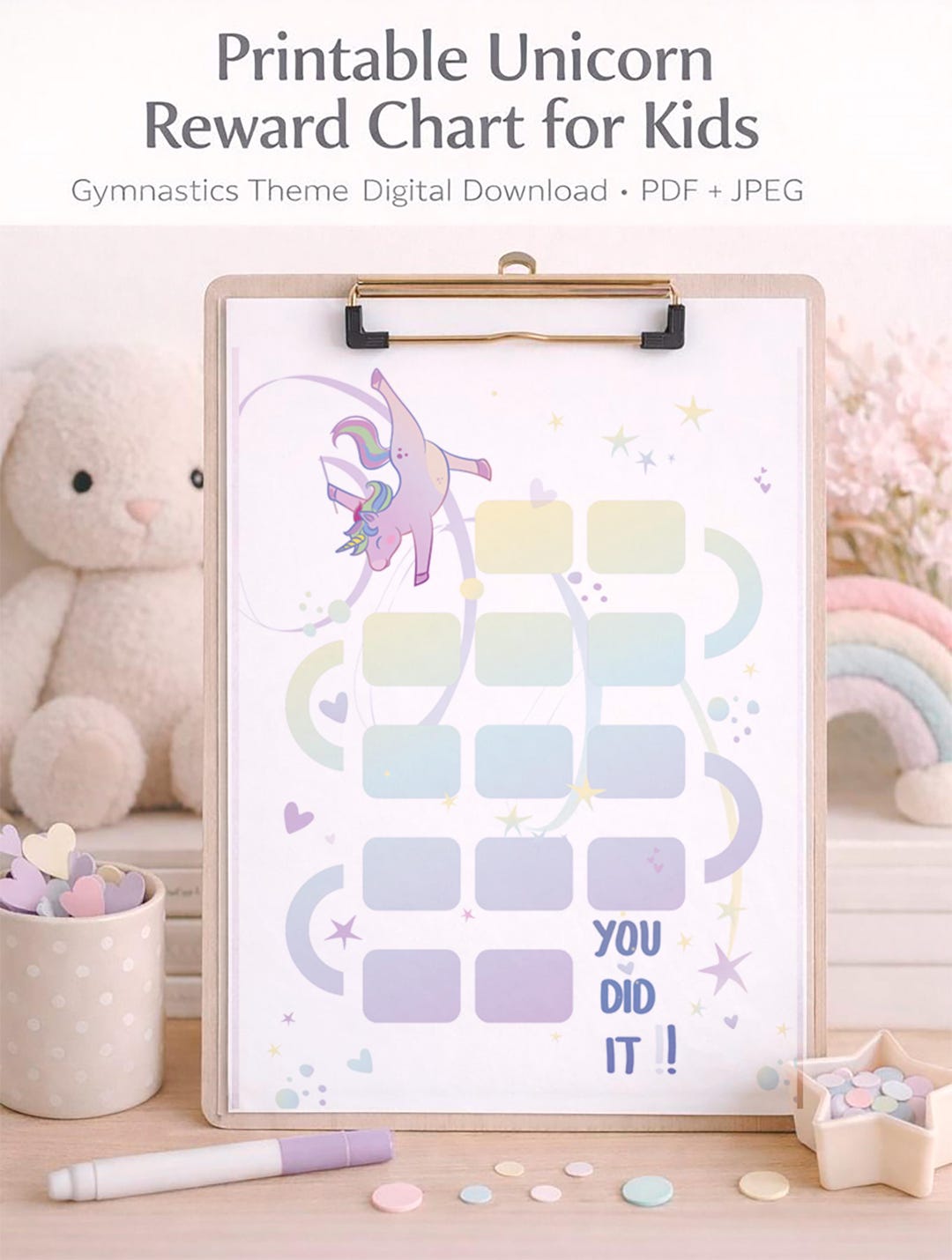 Printable Unicorn Reward Chart for Kids – Gymnastics Theme - Etsy