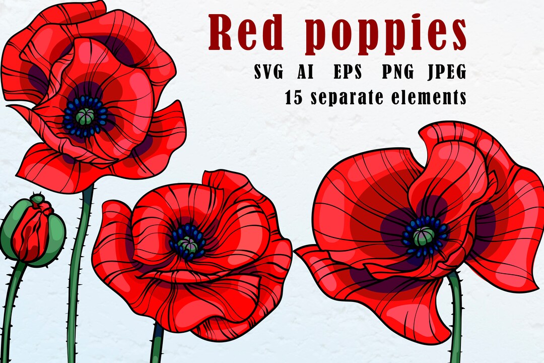 Red Poppies Clipart SVG, PNG, EPS - Etsy