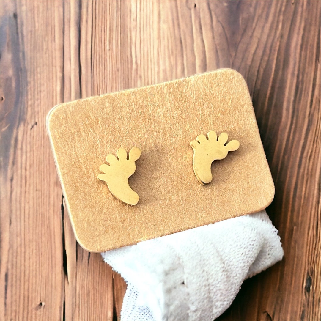 Earrings Made of Stainless Steel, Footprint, Feet, Small Gold-colored ...