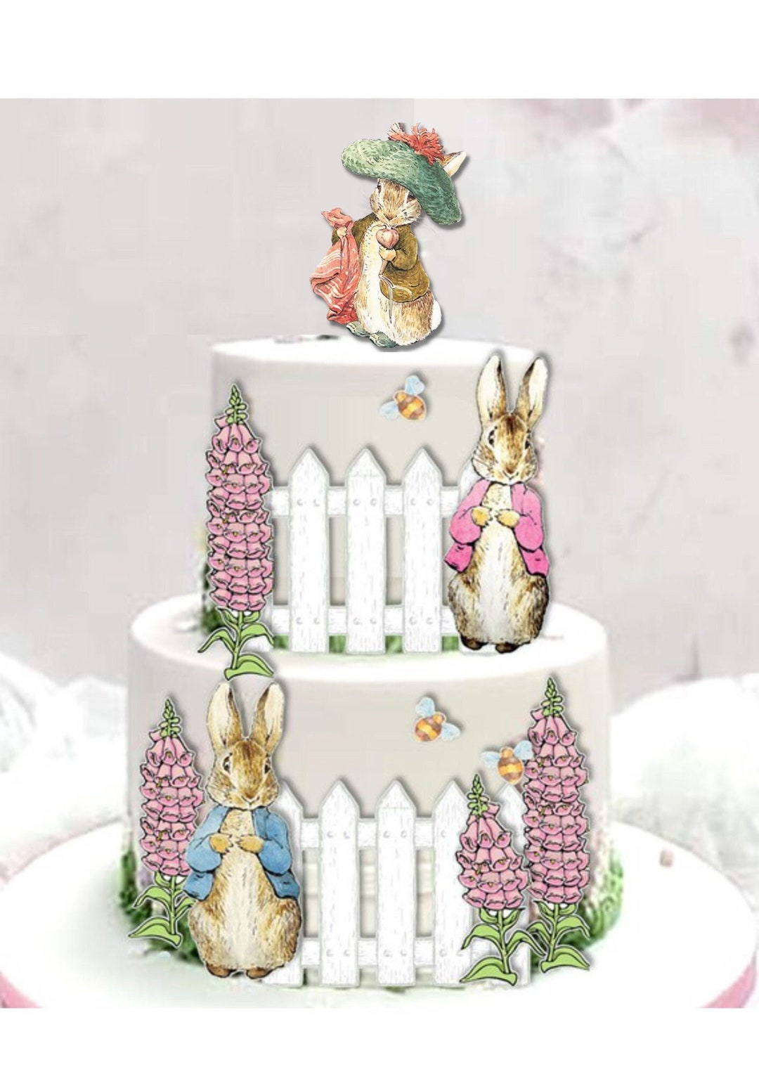 Printable Peter Rabbit Cake Topper Scene Benjamin Bunny Flopsy Flowers ...