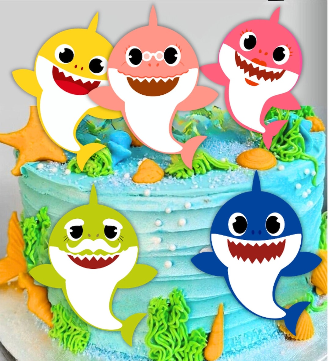 Baby Sharks Cake Topper 9cm Edible Icing Images Cut Outs 1st Birthday ...