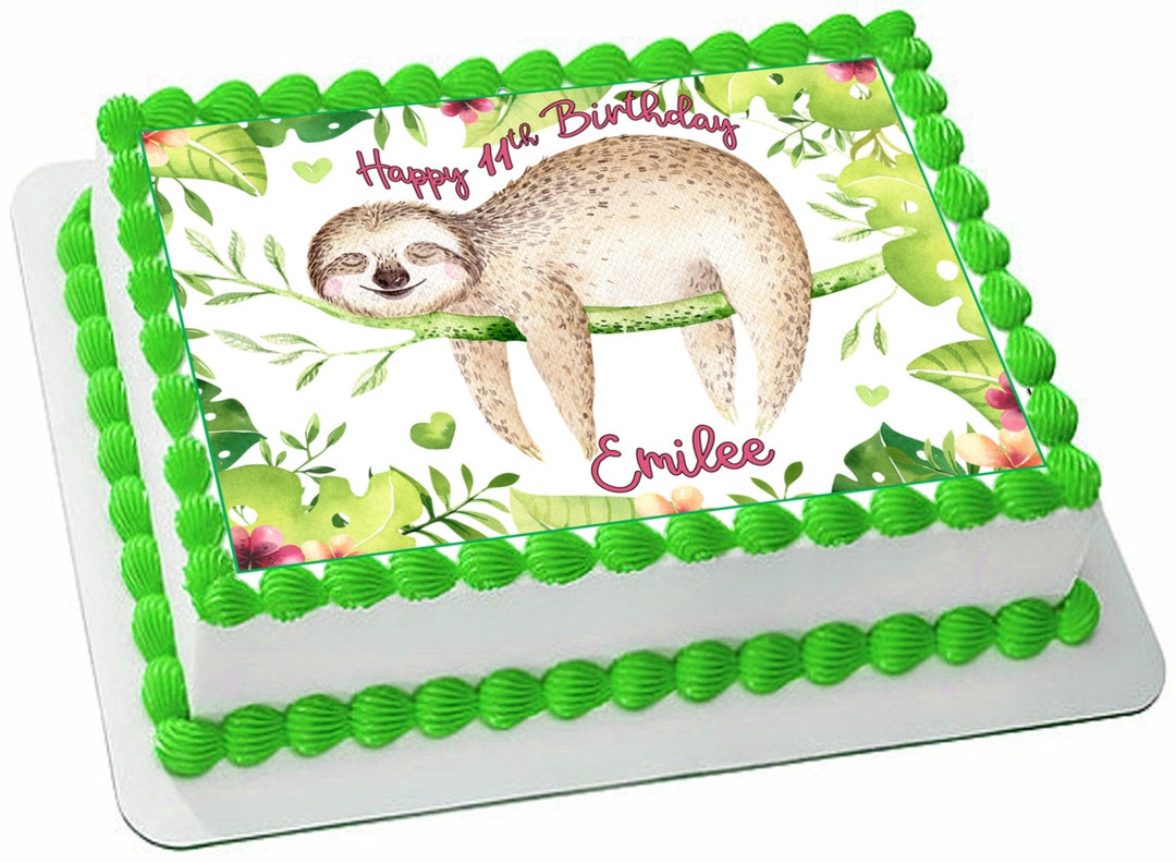 Sloth Cake Topper Edible Icing Image Tropical Birthday Cake Decoration ...