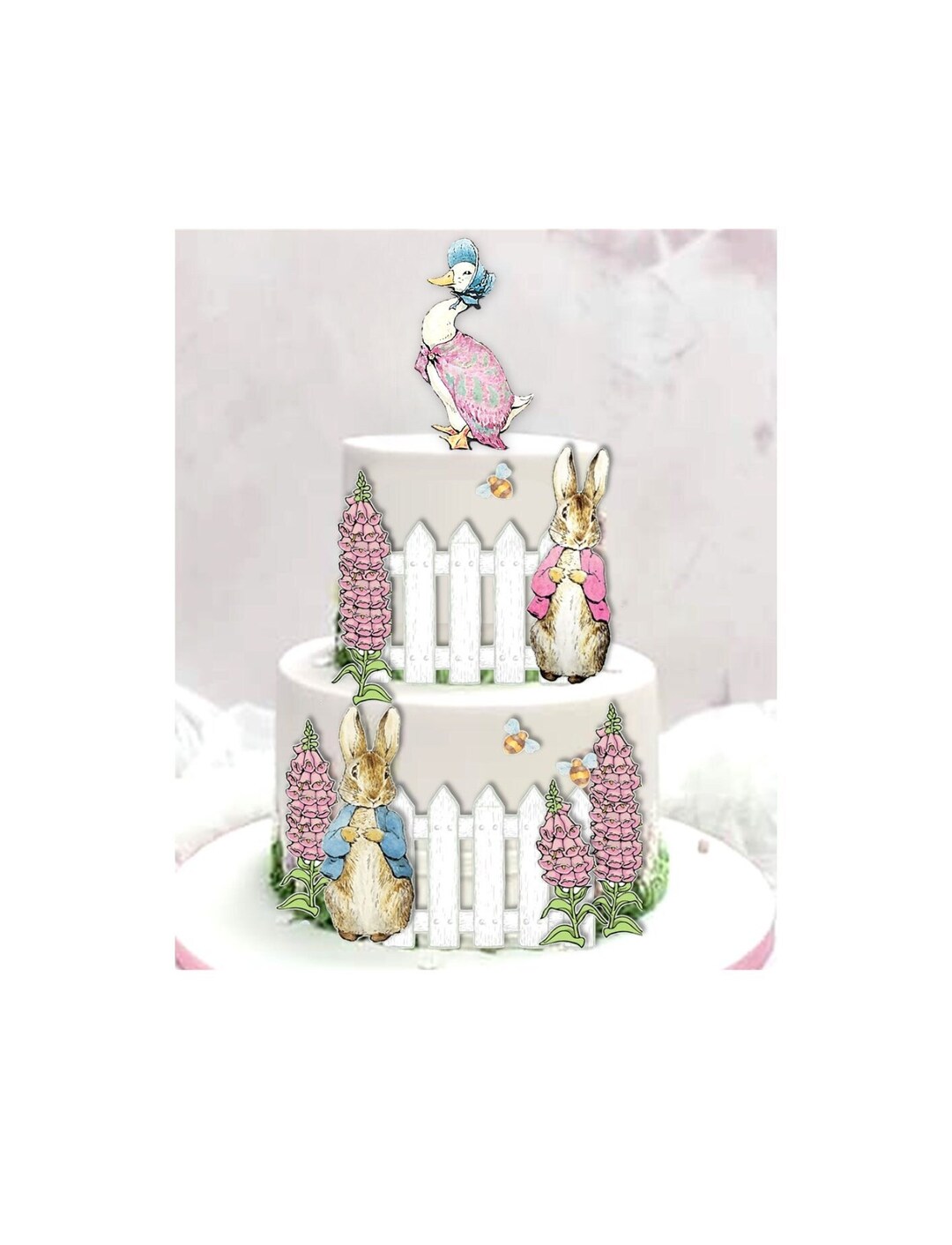 Peter Rabbit Jemima Duck Flopsy Flowers Fence Edible Icing Cake Topper ...