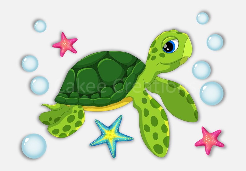 Turtle Cake Topper Edible Icing Image Cut Out Under the Sea - Etsy
