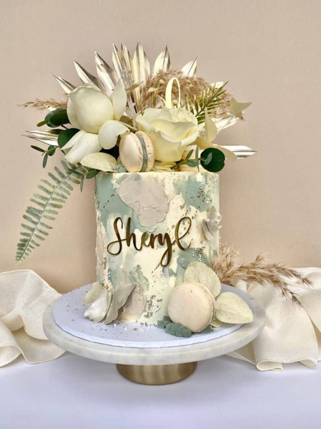 Cake Charm Acrylic Cake Accessory Wedding Name Gold Name Plate Birthday ...