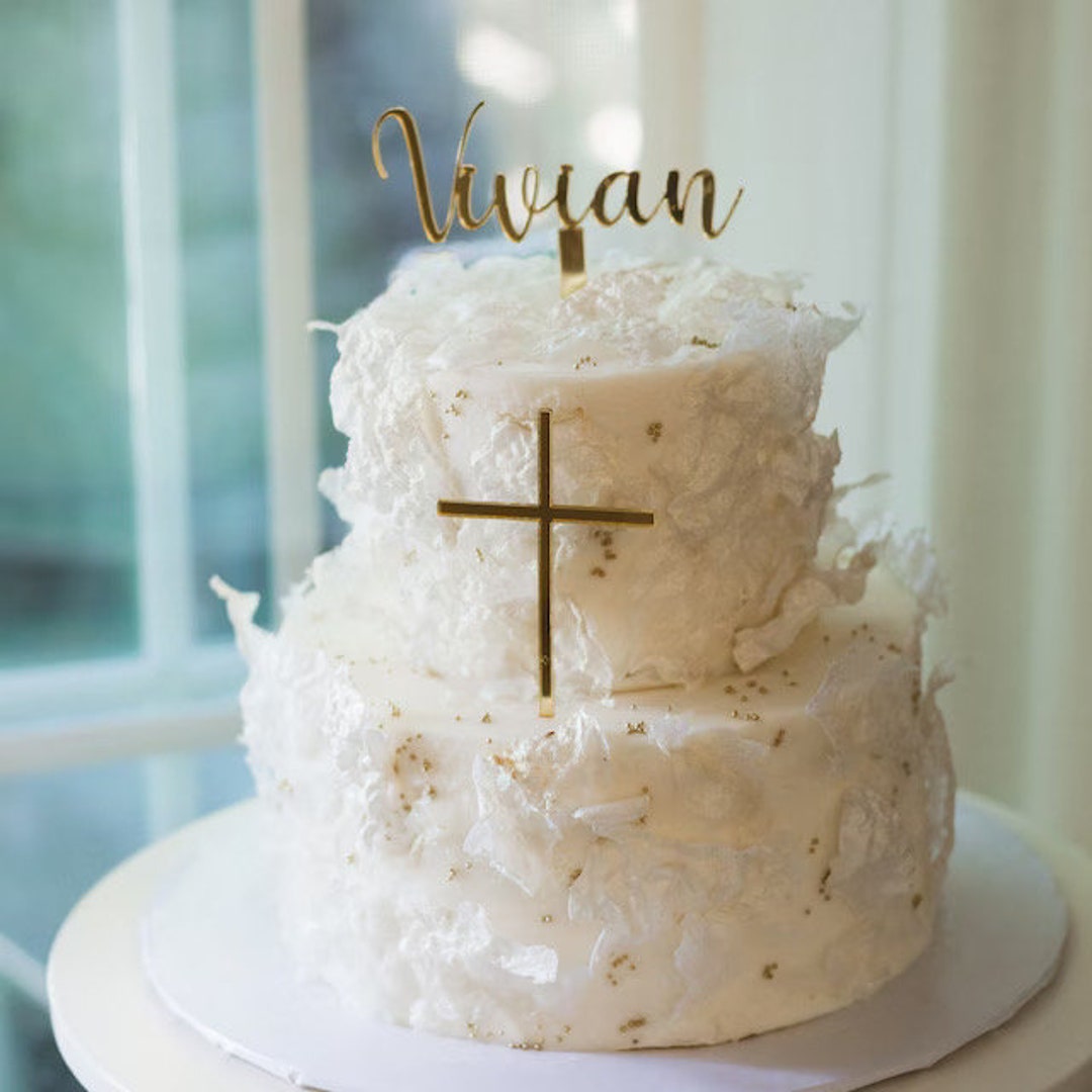 Cake Name Charm and Cross Topper Set / Holy Communion / Mirrored ...