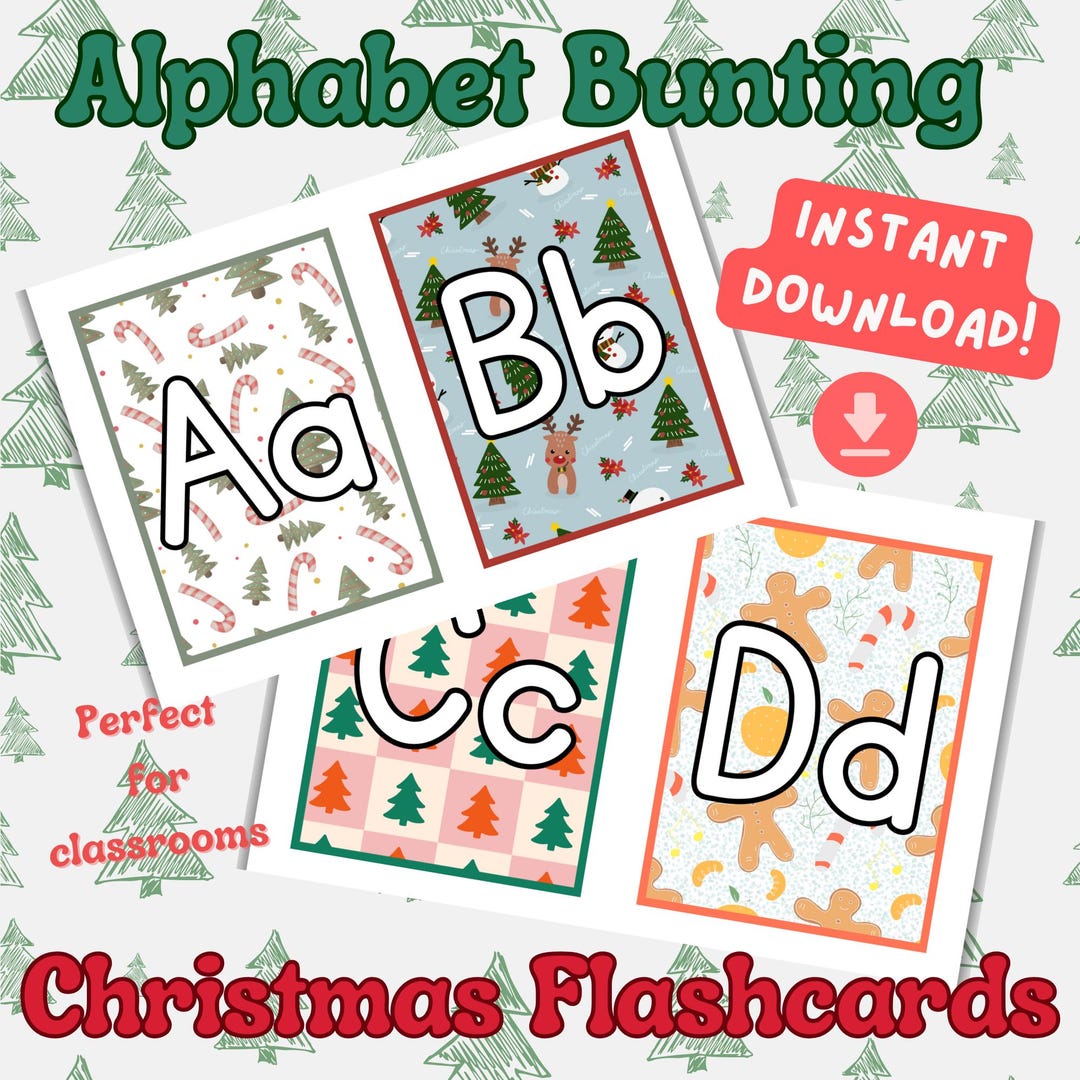 Christmas Alphabet Flashcards: Festive Bunting, Classroom Decor ...
