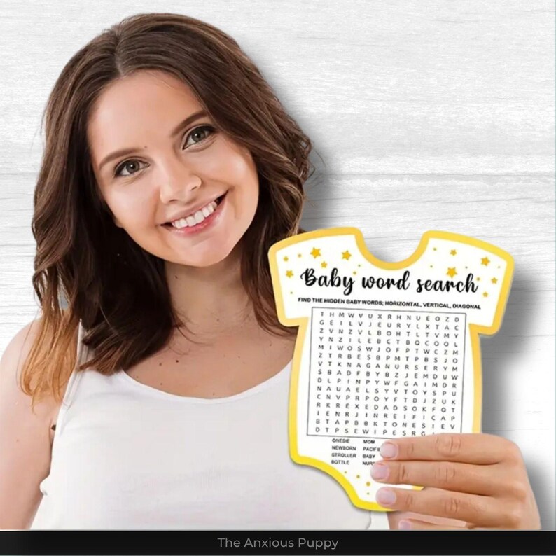 Baby Shower Games Onesie Word Search Baby Game Gender Reveal Party Game ...