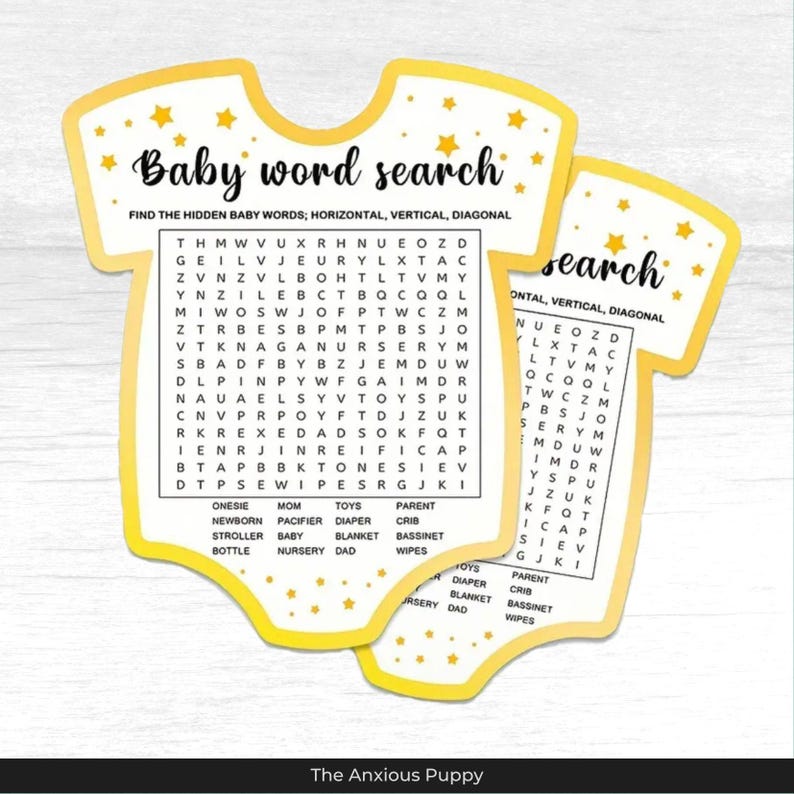 Baby Shower Games Onesie Word Search Baby Game Gender Reveal Party Game ...