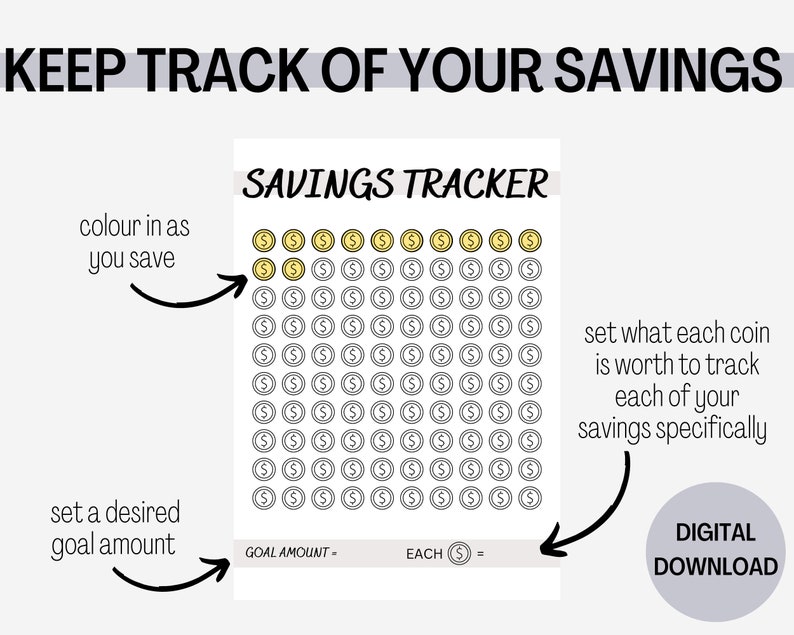 SAVINGS TRACKER - Printable PDF - Money Tracker - Etsy