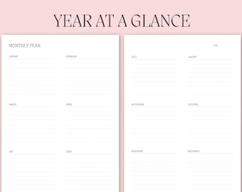 Year at a Glance, Two Page Yearly Planner Printable, 12 Month Overview ...
