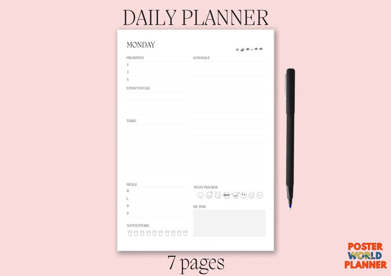 7 Day Planner Printable Daily Planner Weekly Planner Daily - Etsy
