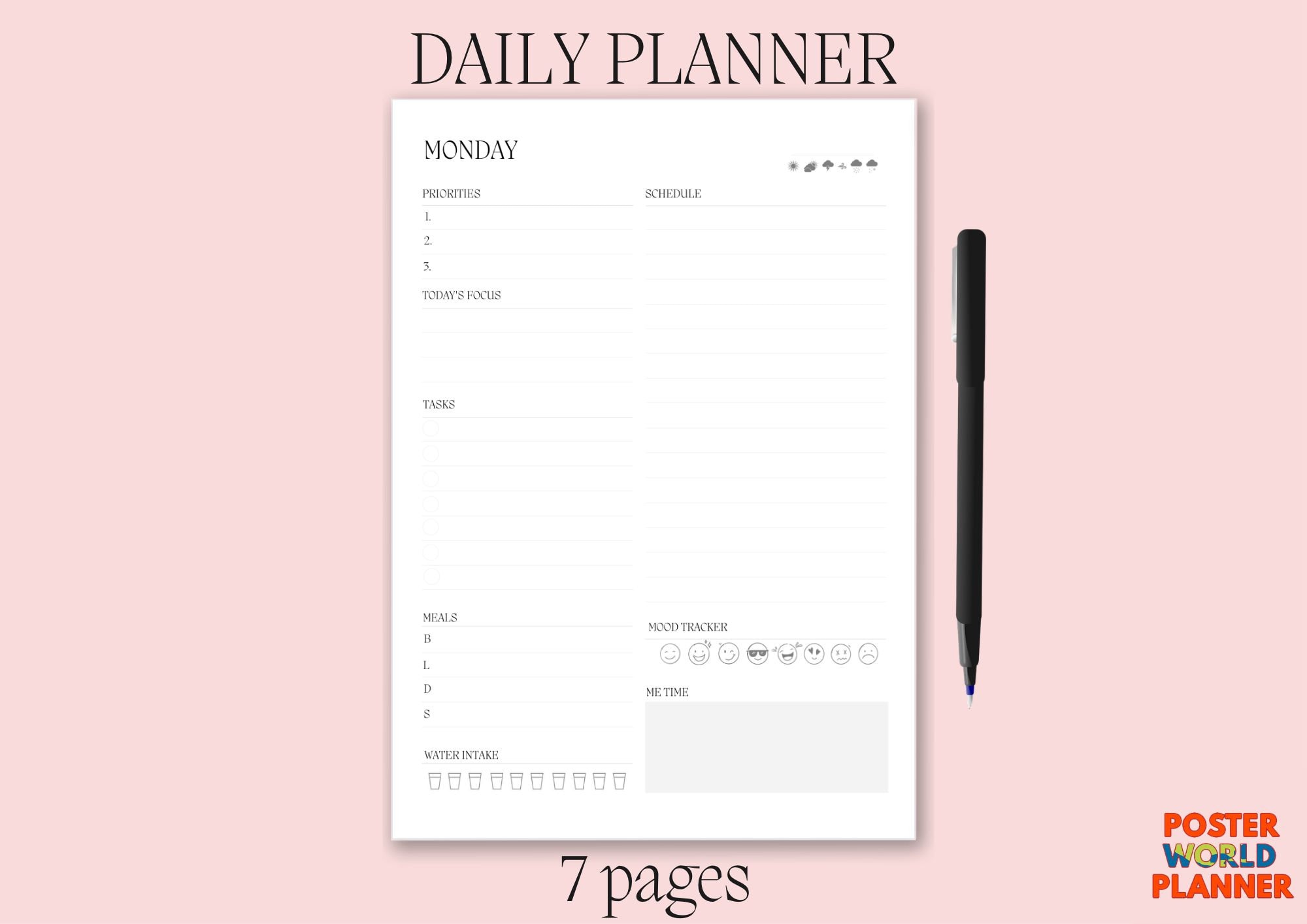 7 Day Planner Printable, Daily Planner, Weekly Planner, Daily to Do ...