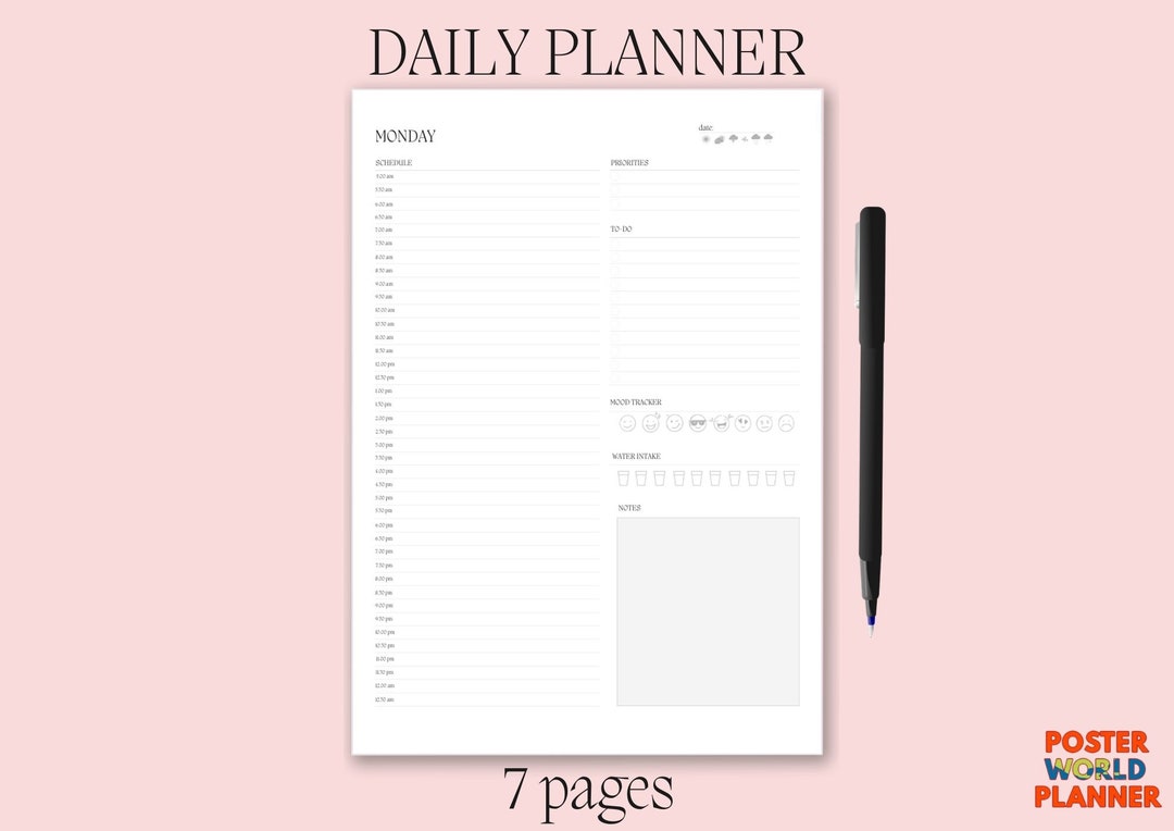 Printable 7 Day Planner, Daily Planner, Weekly Planner, Half Hourly ...