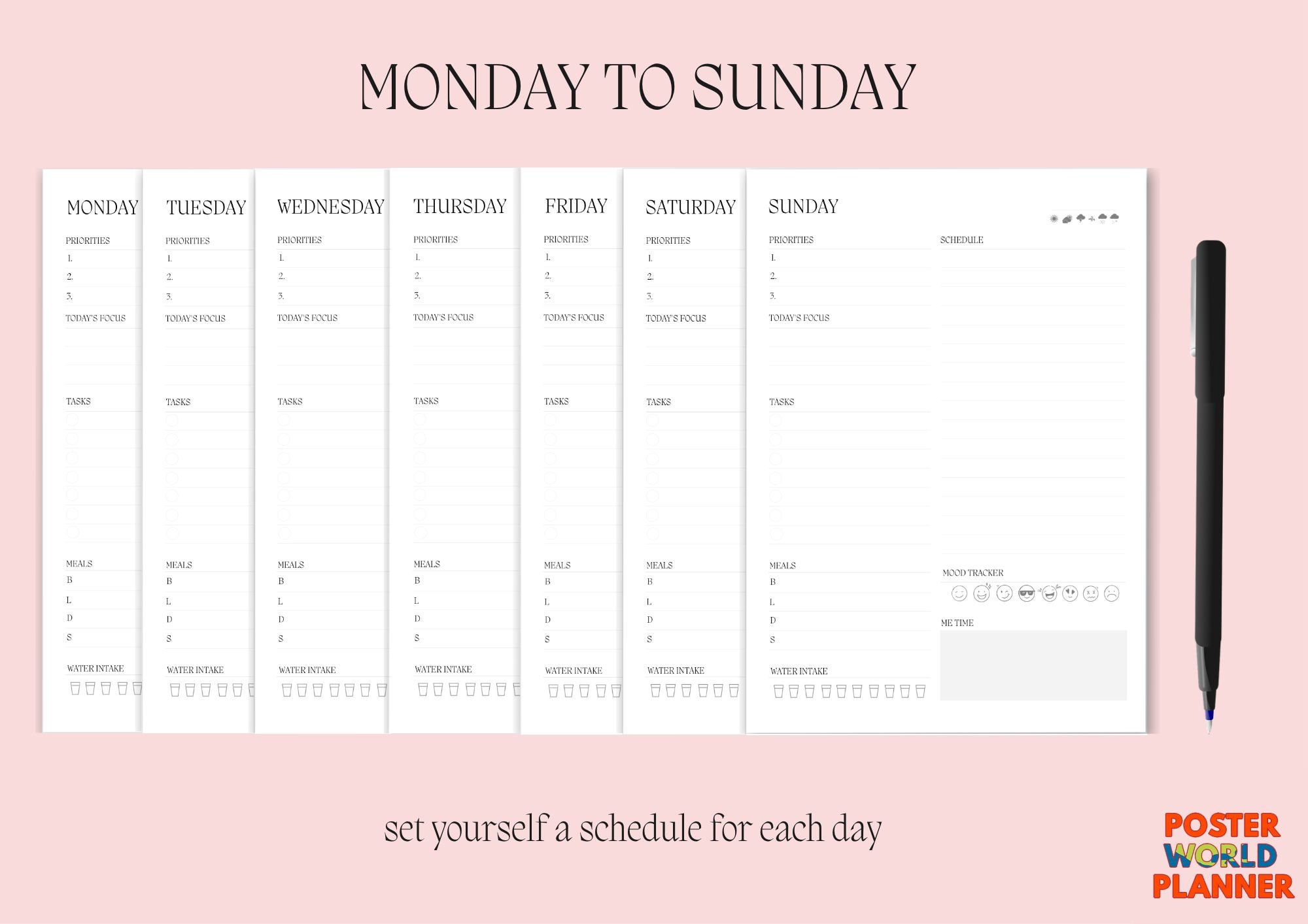 7 Day Planner Printable, Daily Planner, Weekly Planner, Daily to Do ...