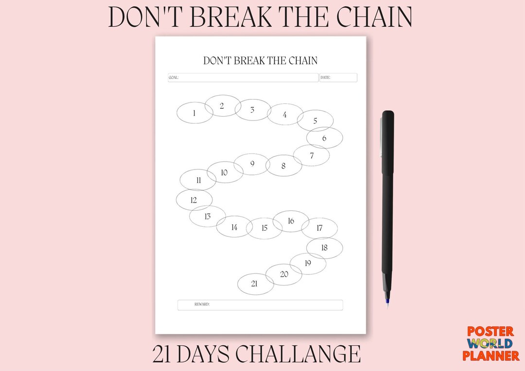 21 Day Challenge Printable Landscape, Goal Setting, Progress Tracker ...