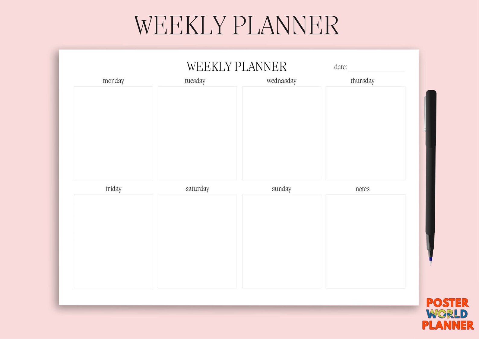 Weekly Planner Printable Landscape, Minimalist Weekly Schedule, Week at ...