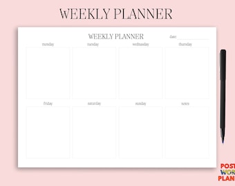 Weekly Planner Minimalist Printable Landscape, Weekly Schedule, Week at ...