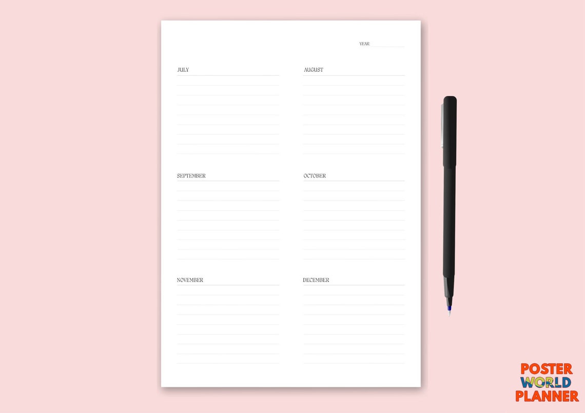 Year at a Glance Two Page Yearly Planner Printable 12 Month - Etsy