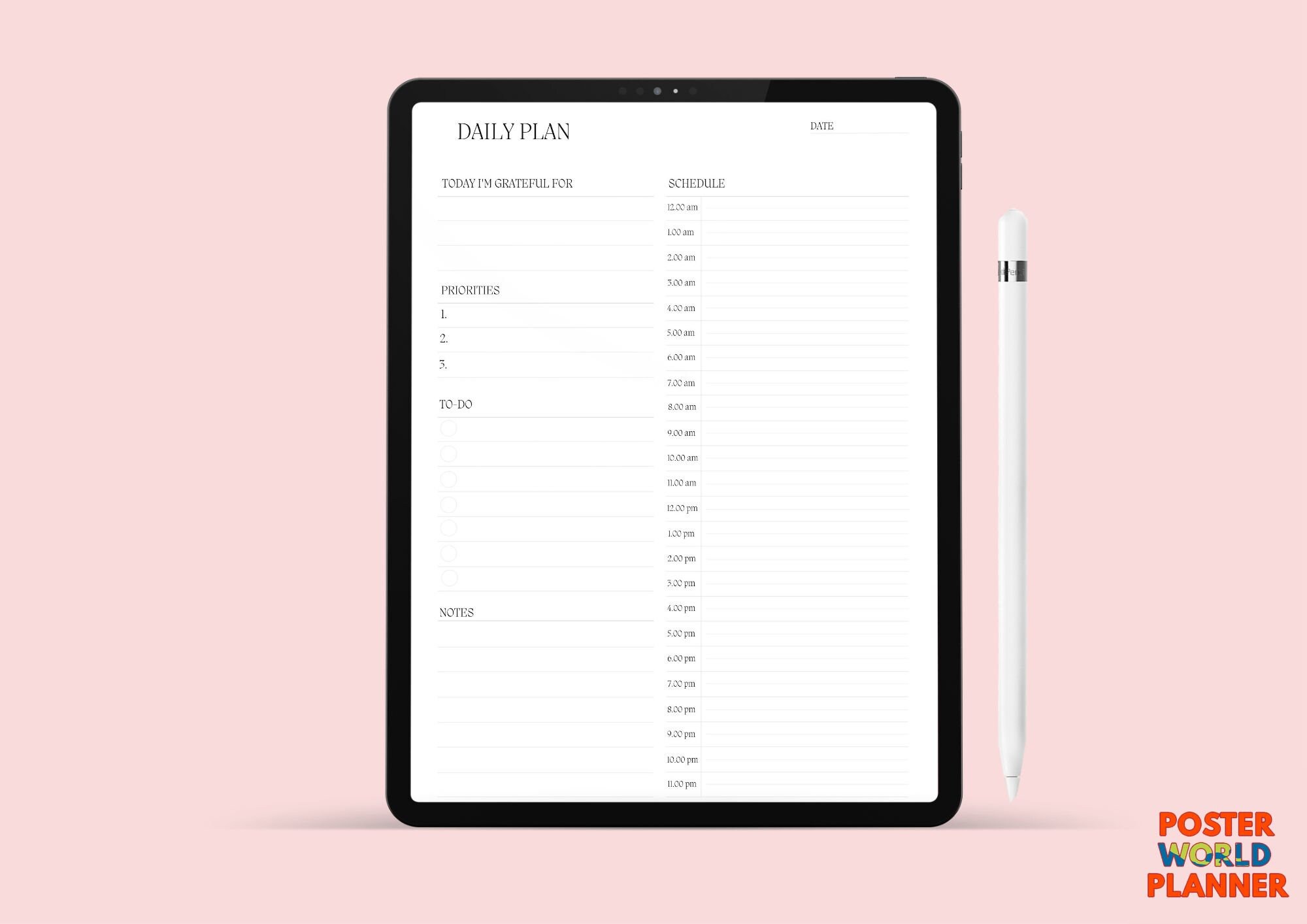 24 Hour Daily Planner Printable, Daily to Do List for Work / Personal ...