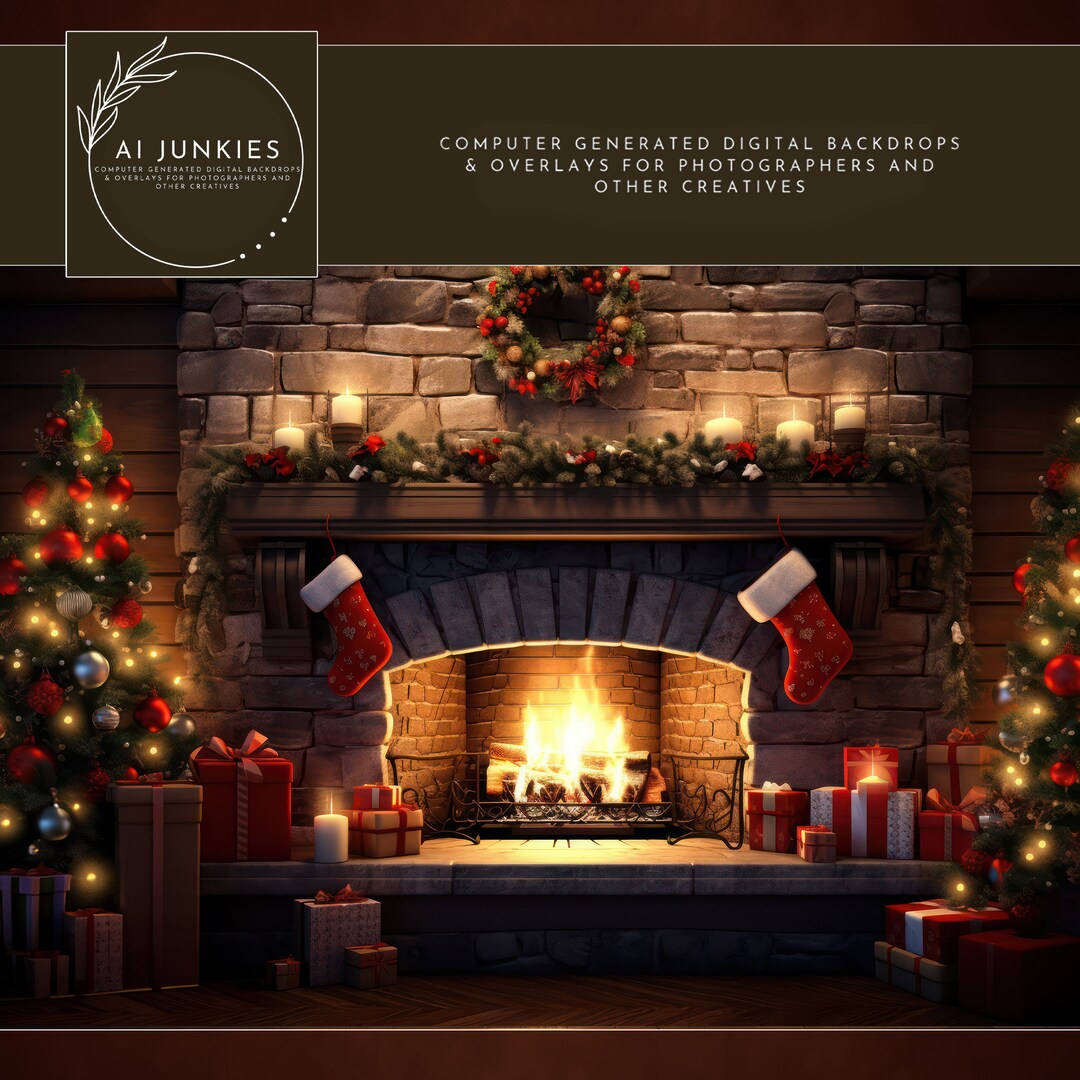 Christmas Fireplace Digital Photography Backdrop, Warm and Cozy Scene ...